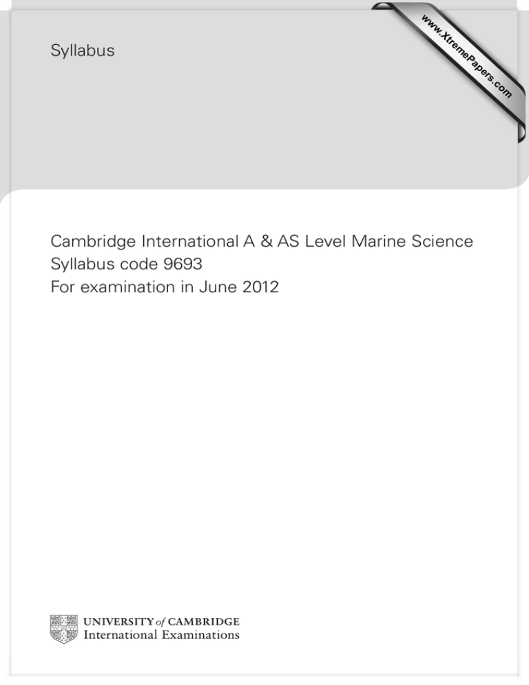 Syllabus Cambridge International A & AS Level Marine Science Syllabus ...
