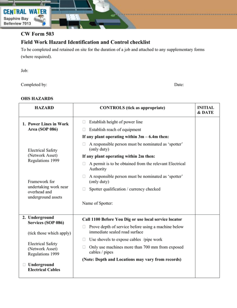 Field Work Hazard Checklist: Safety & Control