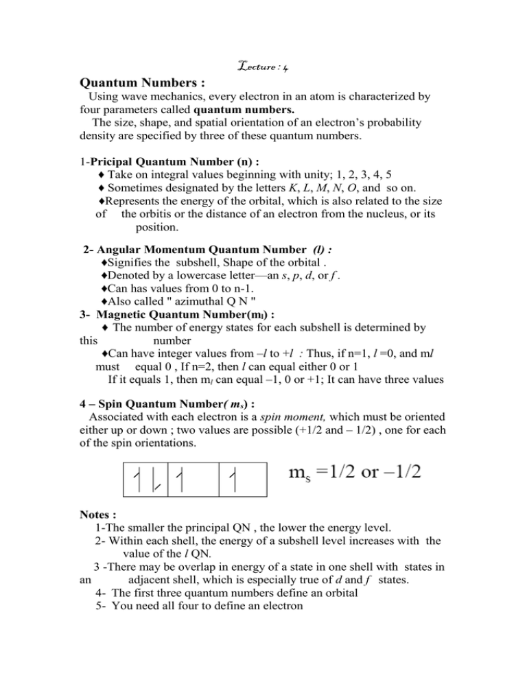 Quantum Numbers Explained: Lecture Notes