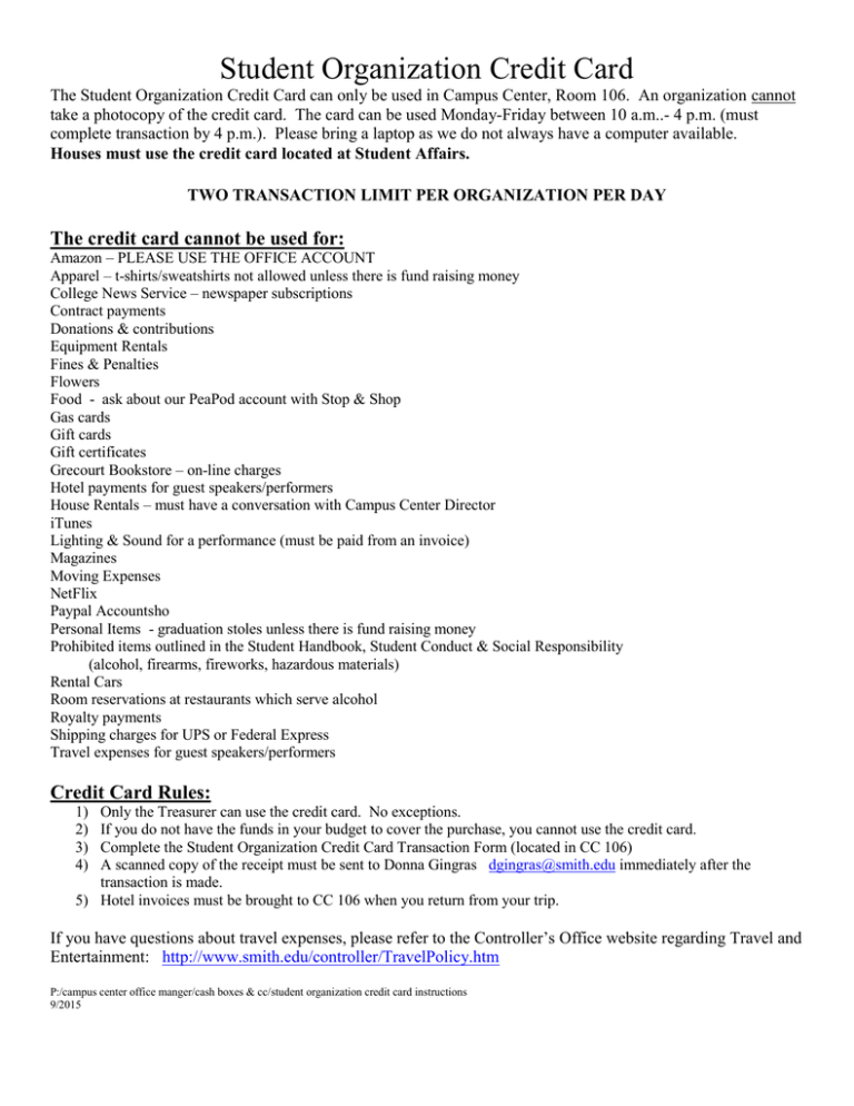 Student Organization Credit Card