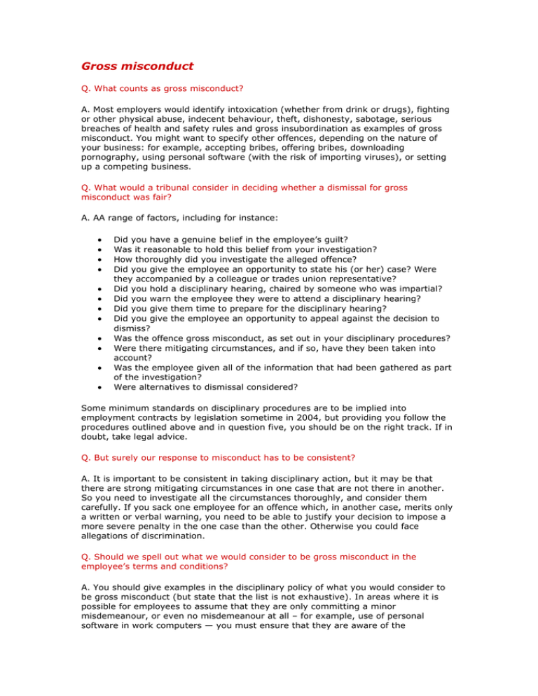 Gross Misconduct: Q&A for Employers & HR Professionals