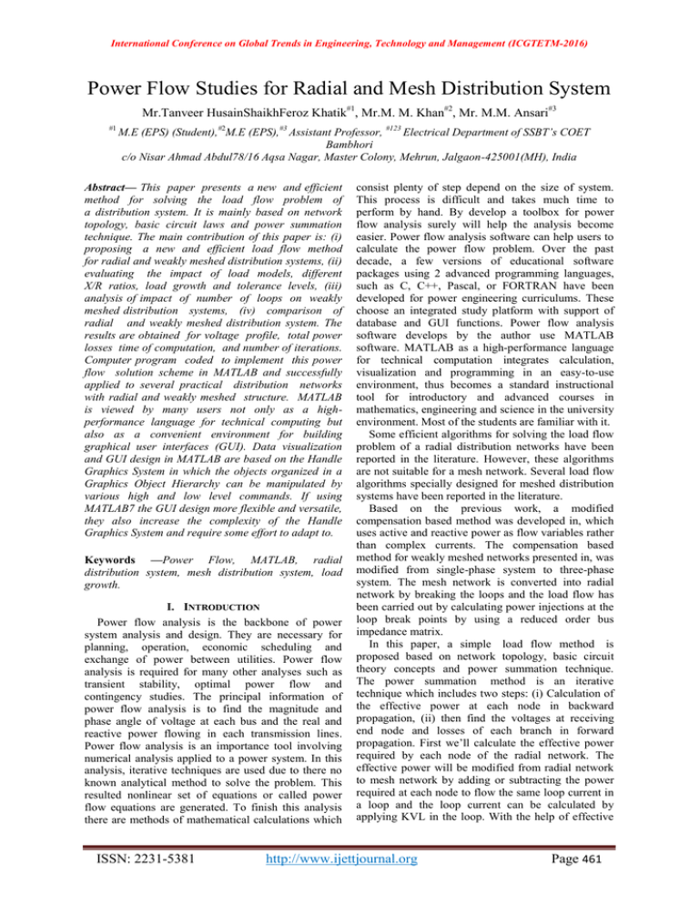 Power Flow Studies: Radial & Mesh Distribution Systems