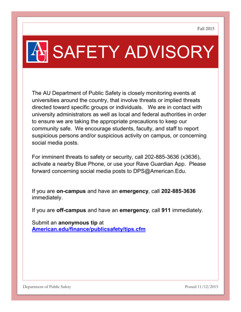 SAFETY ADVISORY