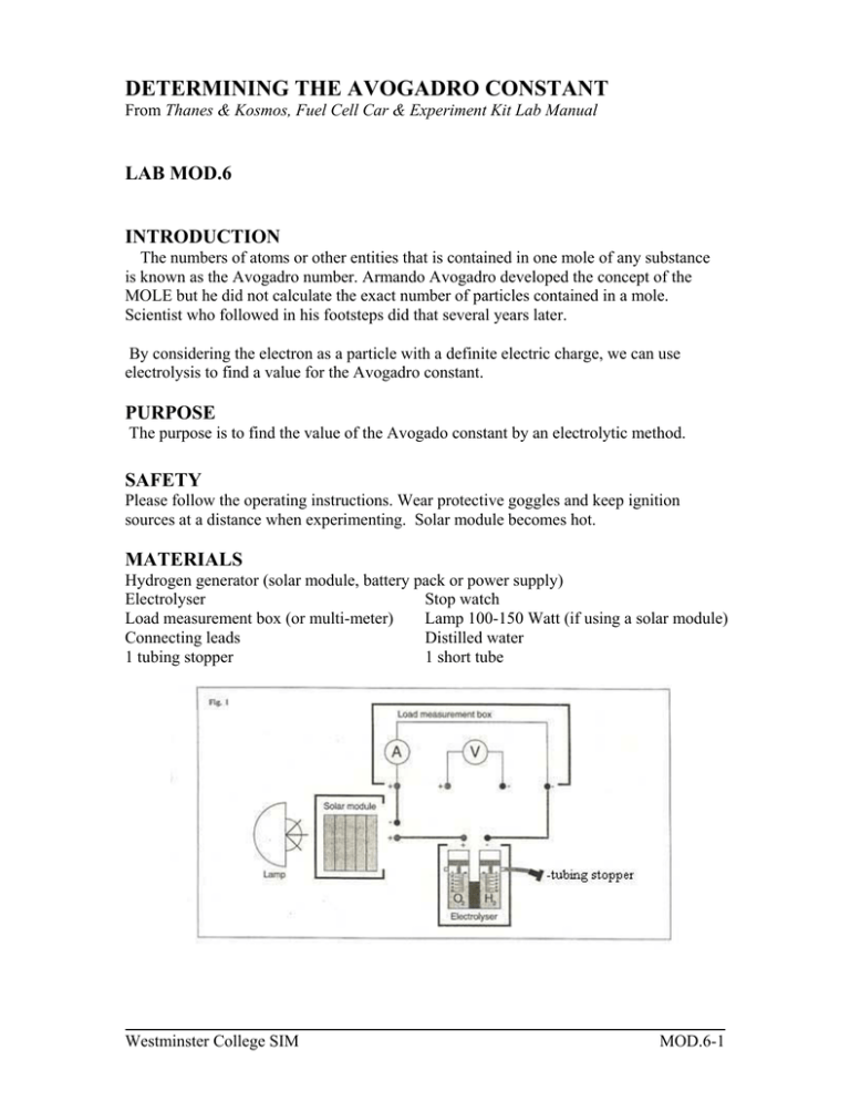 DETERMINING THE AVOGADRO CONSTANT LAB MOD.6 INTRODUCTION