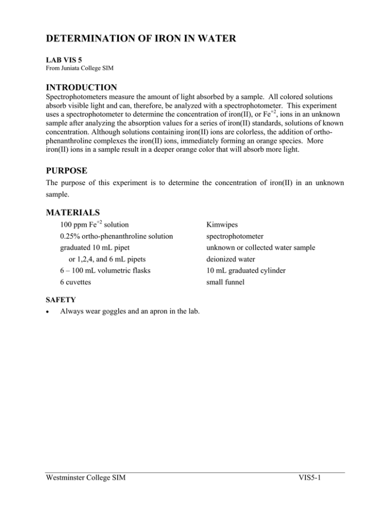 Iron Determination in Water: Spectrophotometry Lab
