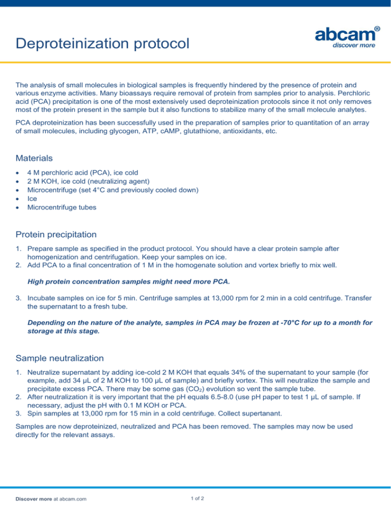 Deproteinization protocol
