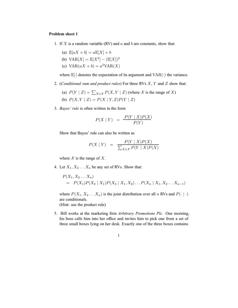 Probability & Statistics Problem Sheet