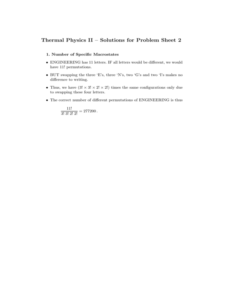 Thermal Physics II – Solutions for Problem Sheet 2