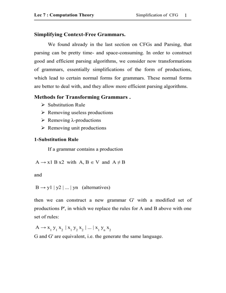 CFG Simplification: Computation Theory Lecture Notes