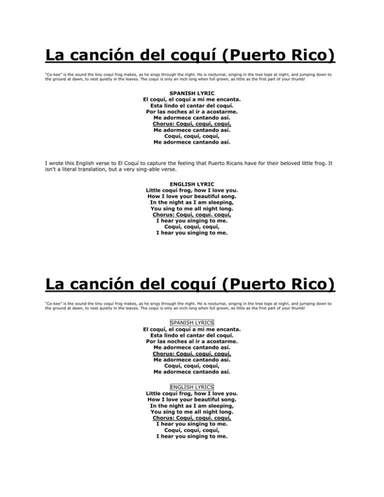 La Canción del Coquí: Puerto Rican Song Lyrics