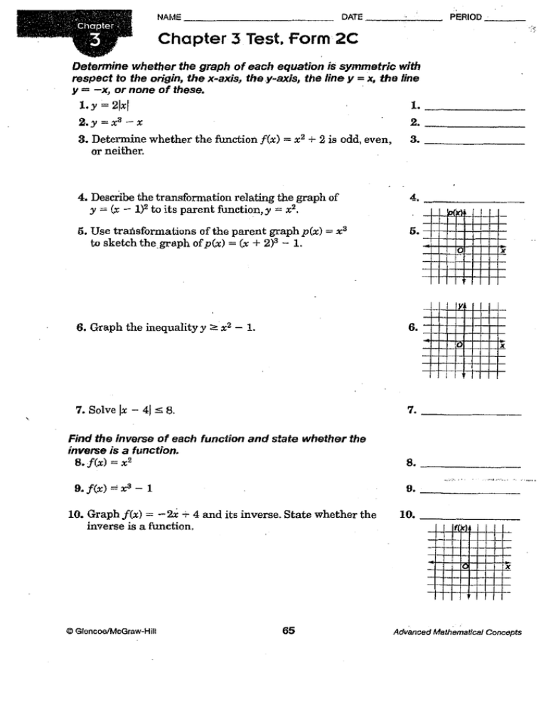 Chapter 3 Test Form 2C: Advanced Math Concepts
