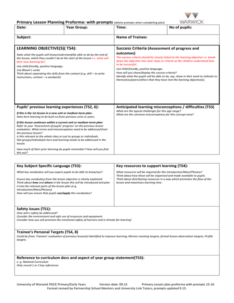Primary Lesson Plan Template: Effective Teaching Guide