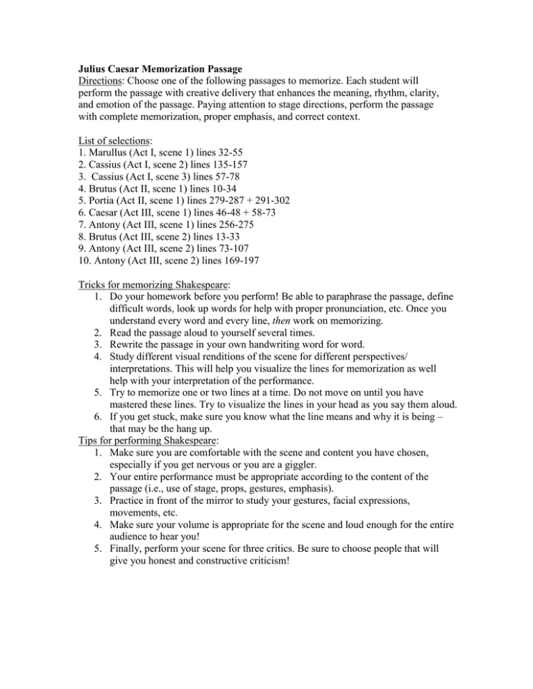 Julius Caesar Memorization Passage