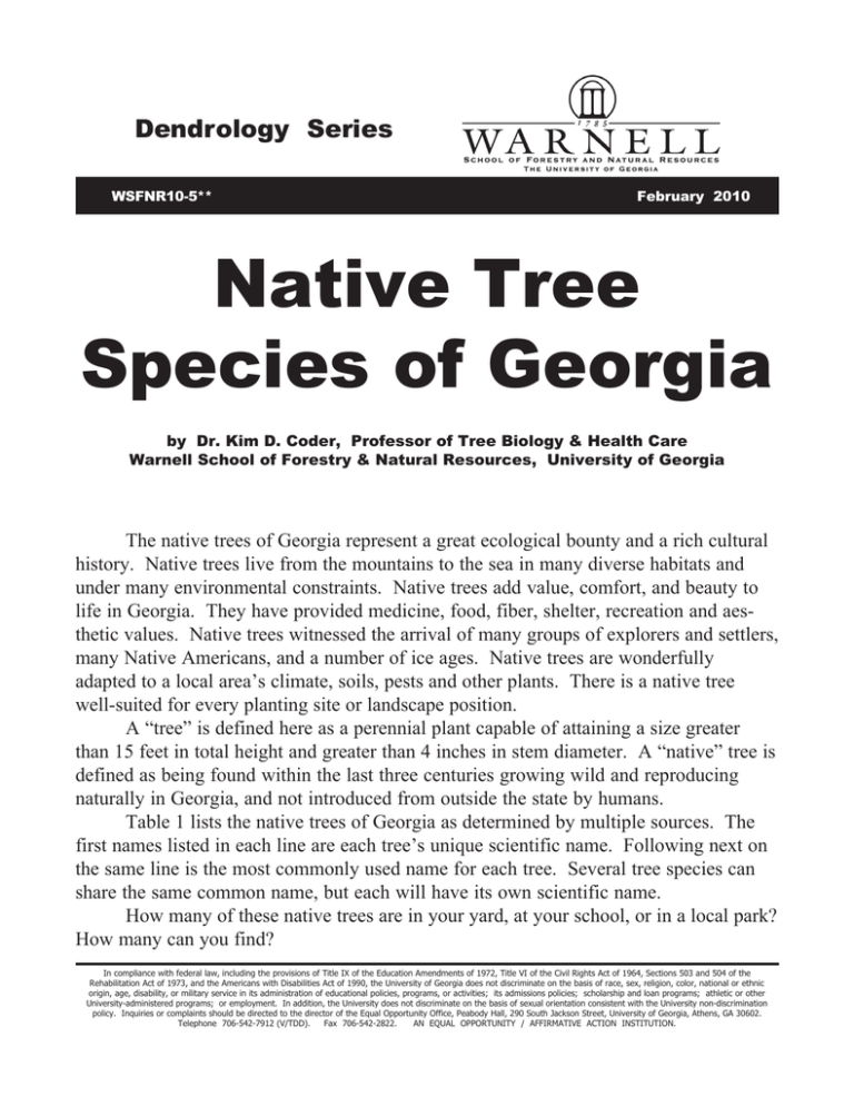 Native Tree Species of Georgia Dendrology Series