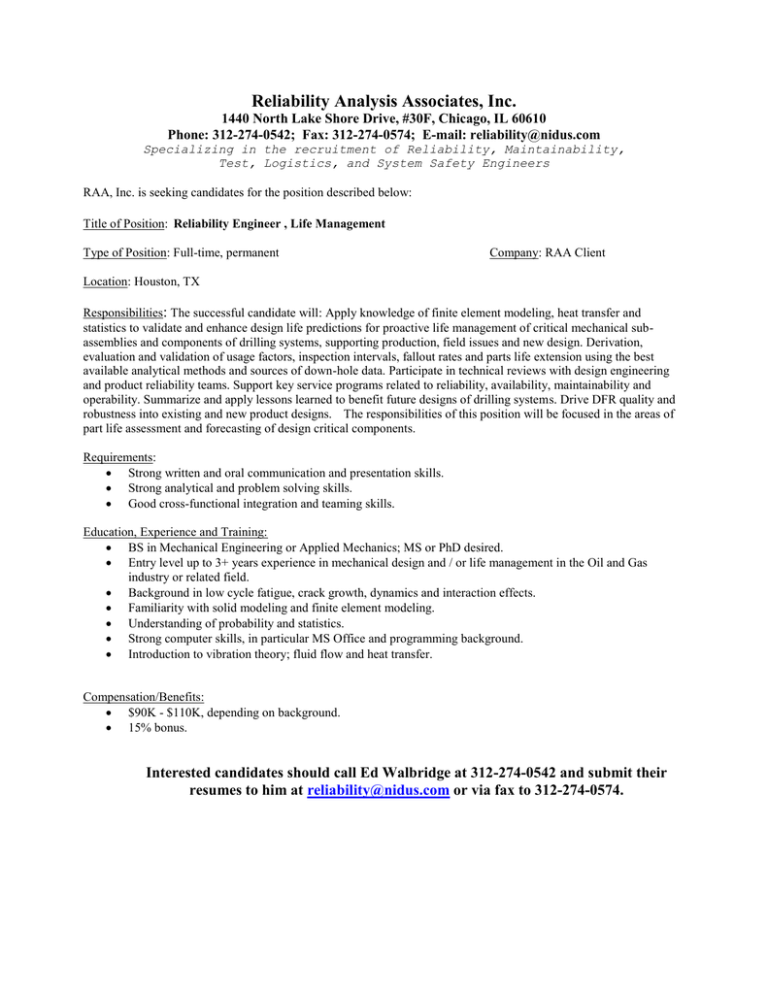 Reliability Analysis Associates, Inc.