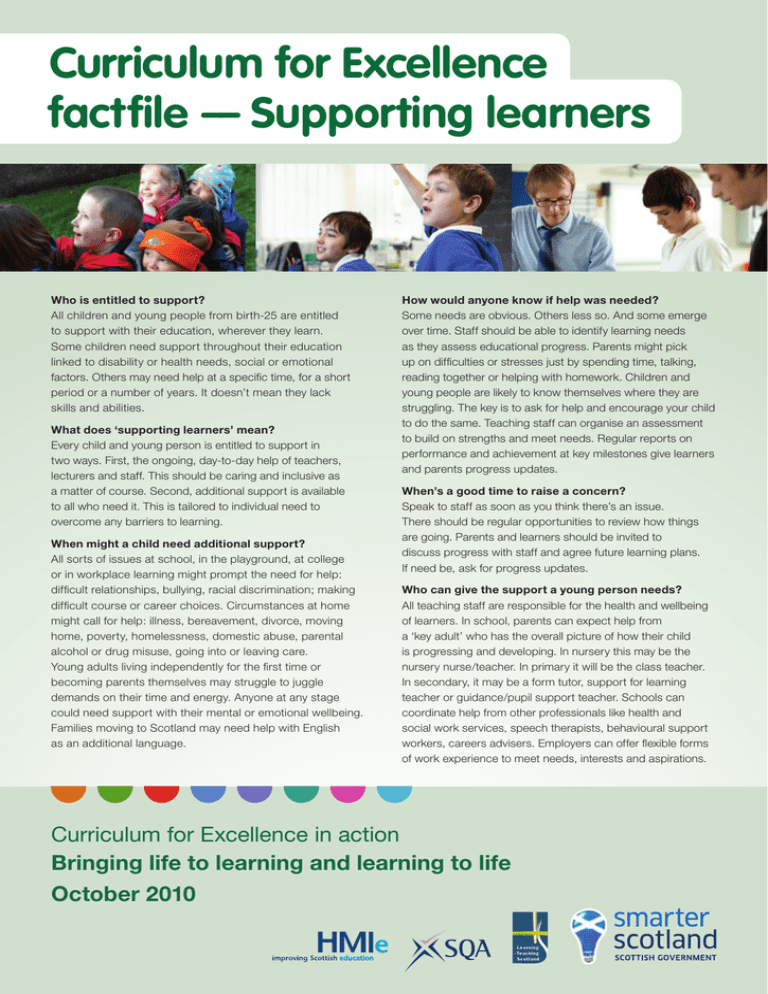 Curriculum for Excellence factfile –– Supporting learners