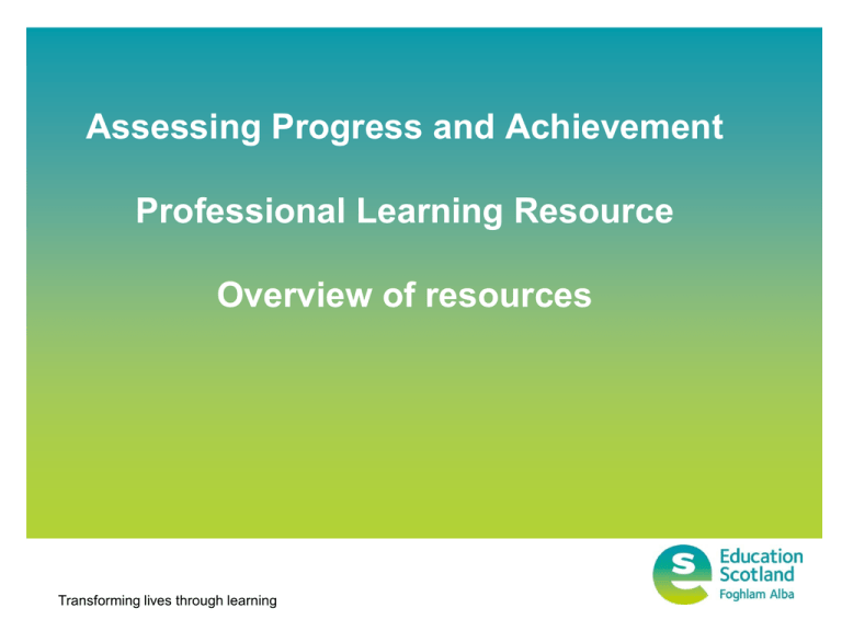 Assessing Progress and Achievement Professional Learning Resource ...