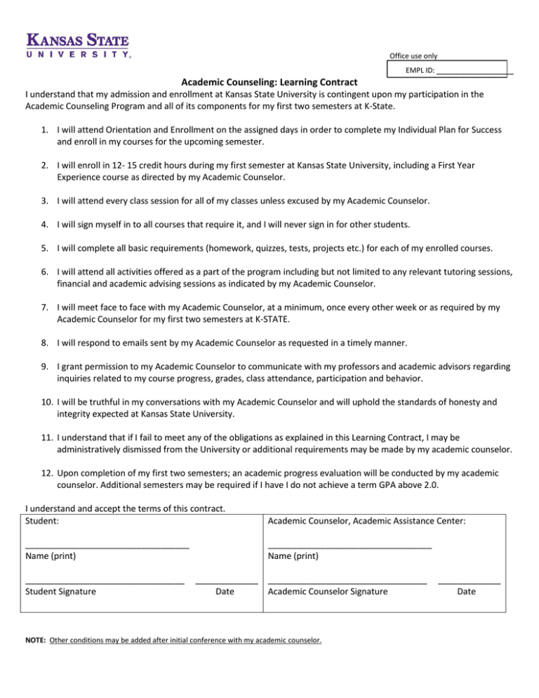 Academic Counseling: Learning Contract