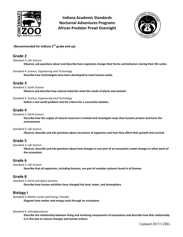 Indiana Academic Standards Nocturnal Adventures Programs African ...