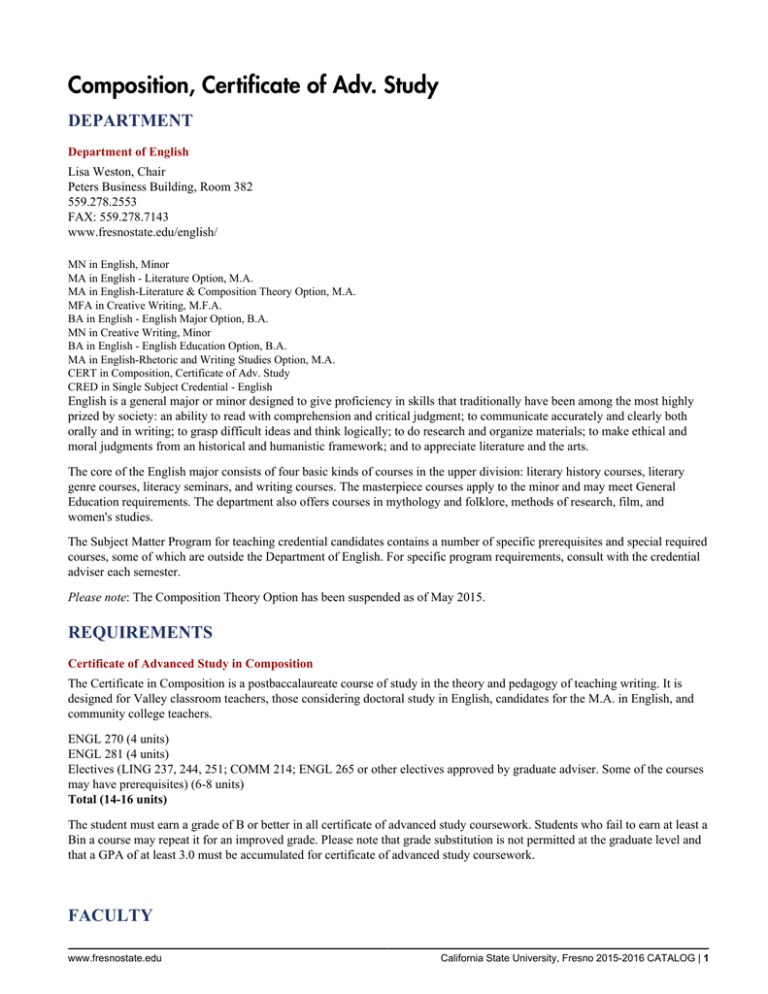 Fresno State English: Composition Certificate & Programs