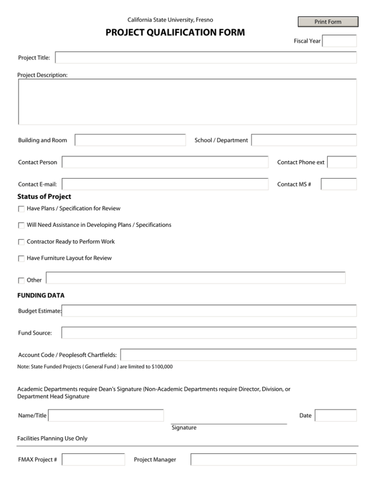 PROJECT QUALIFICATION FORM