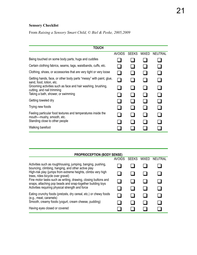 Sensory Checklist: Assess Sensory Processing Patterns