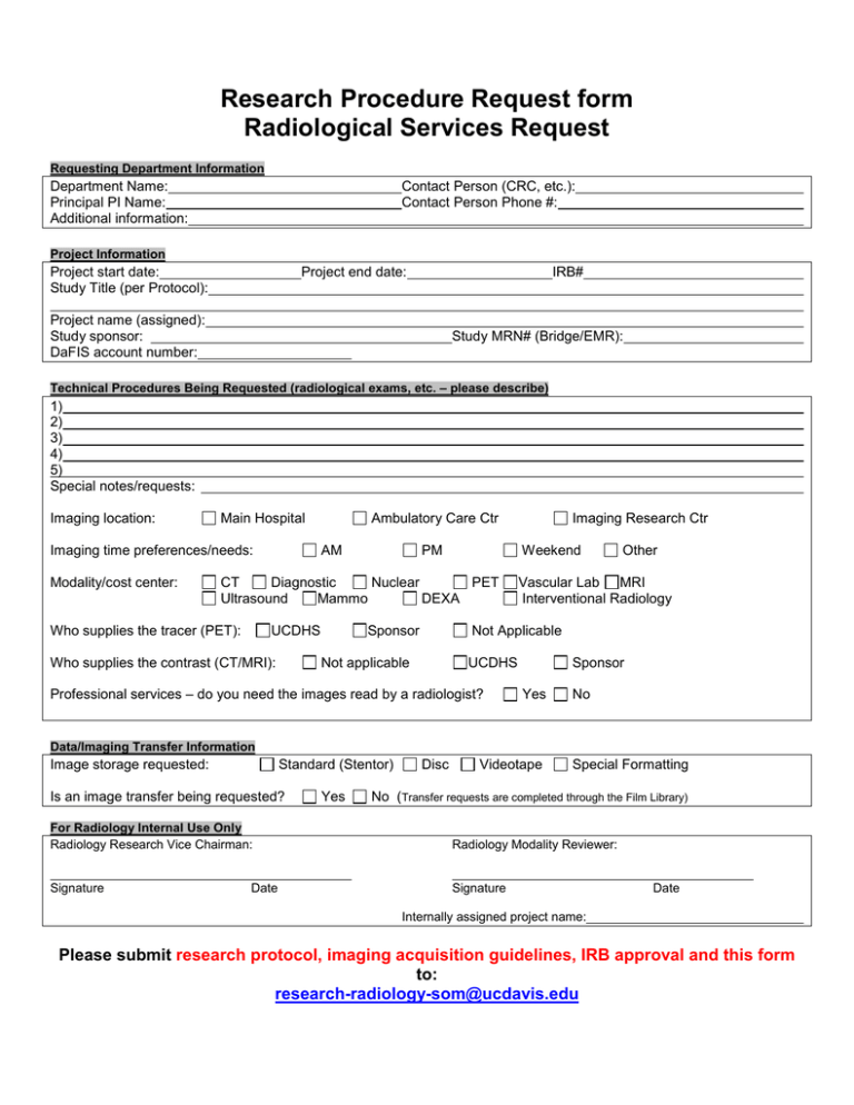 Radiology Research Procedure Request Form
