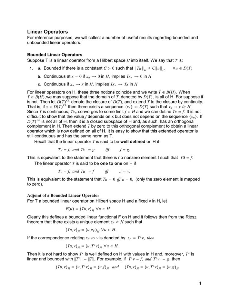 Linear Operators in Hilbert Spaces: Bounded & Unbounded