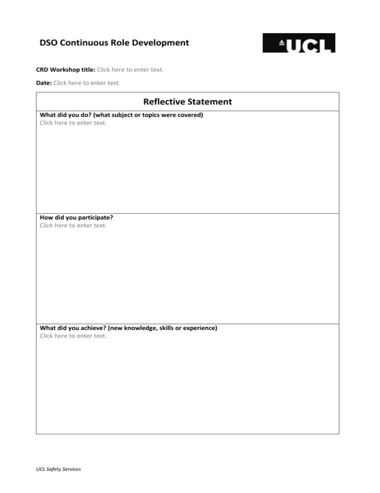 DSO Continuous Role Development Reflective Statement