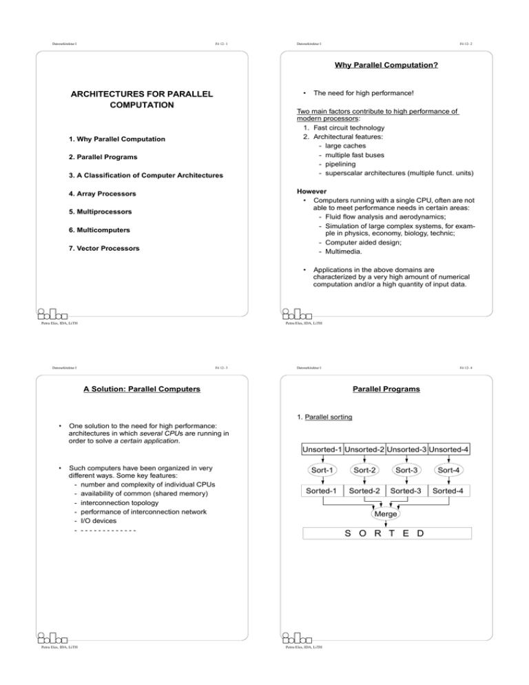 Architectures For Parallel Computation Why Parallel Computation