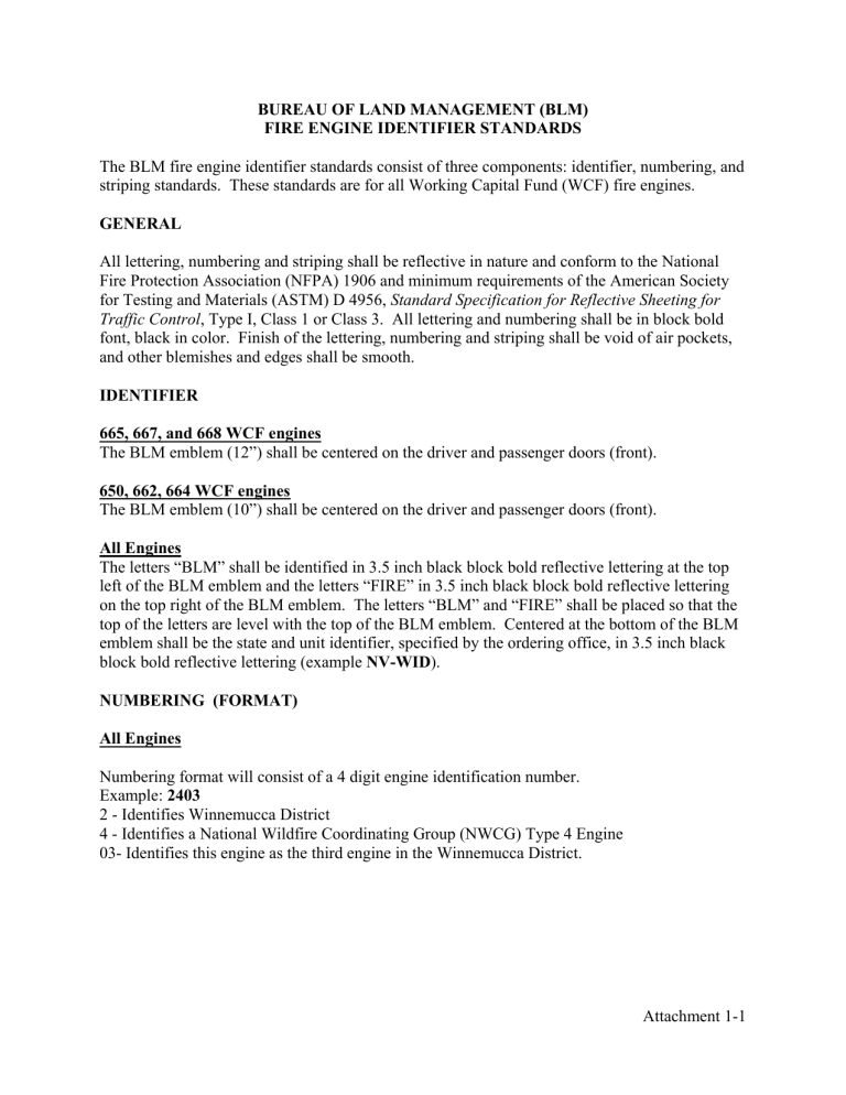 BUREAU OF LAND MANAGEMENT (BLM) FIRE ENGINE IDENTIFIER STANDARDS