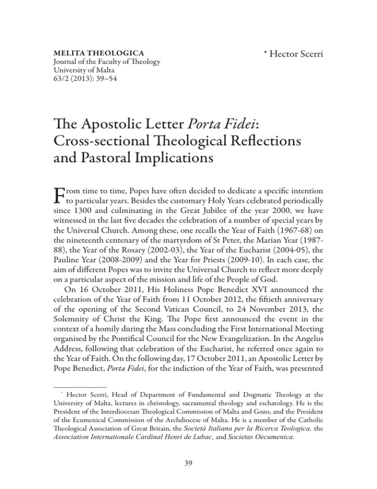 F The Apostolic Letter Cross-sectional Theological Reflections and ...