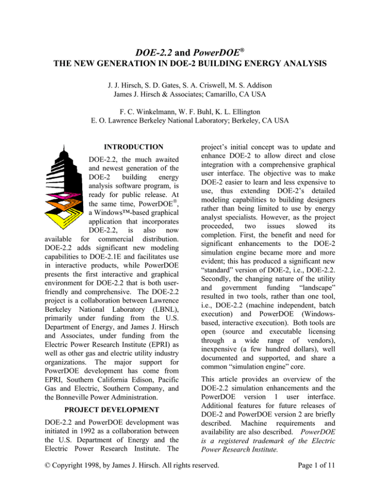 DOE-2.2 THE NEW GENERATION IN DOE-2 BUILDING ENERGY ANALYSIS