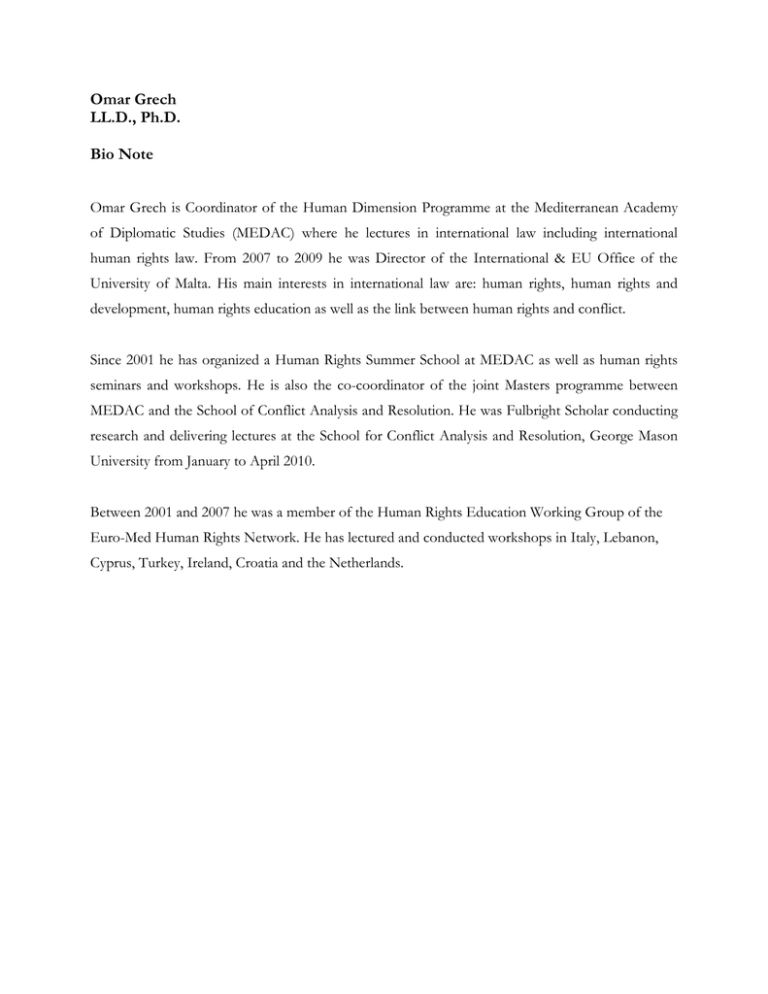 Omar Grech LL.D., Ph.D. Bio Note