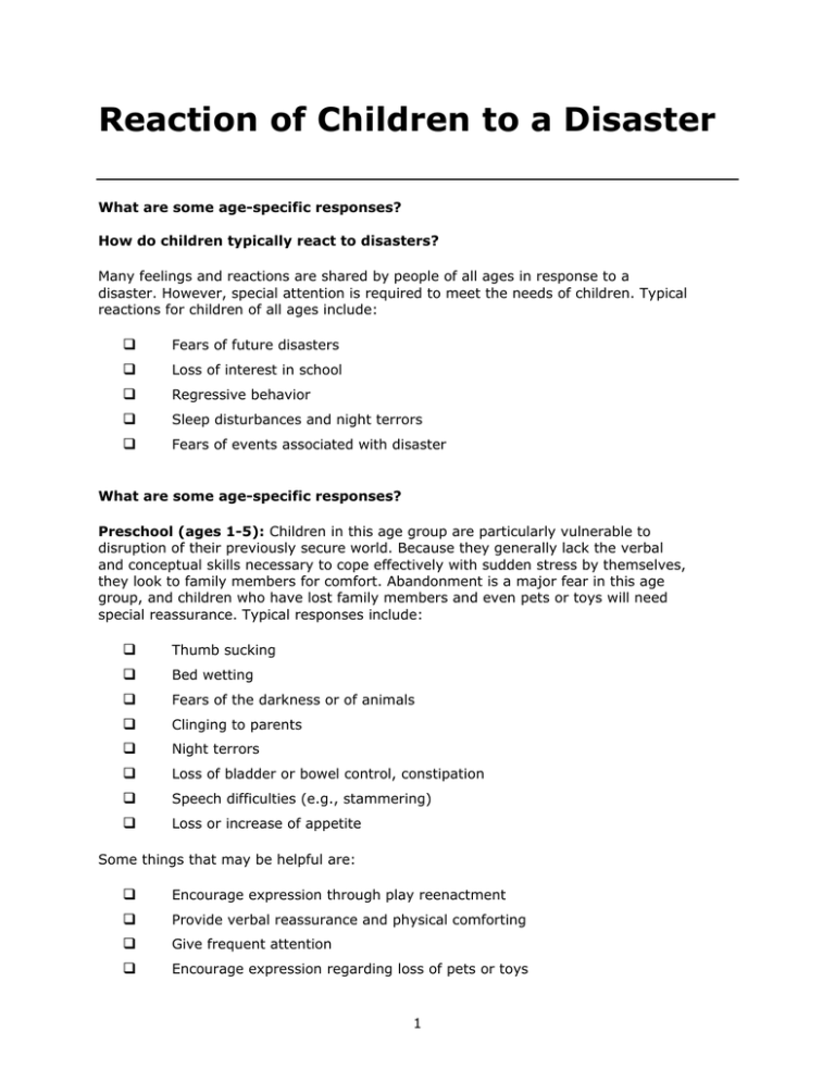 Reaction of Children to a Disaster