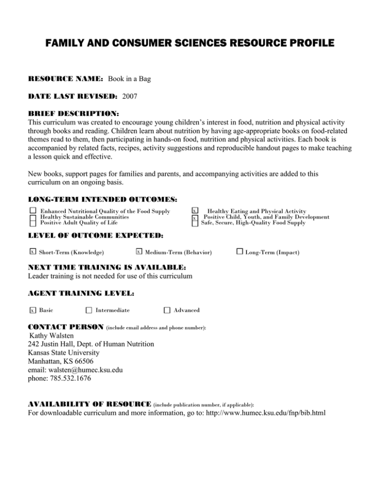 FAMILY AND CONSUMER SCIENCES RESOURCE PROFILE