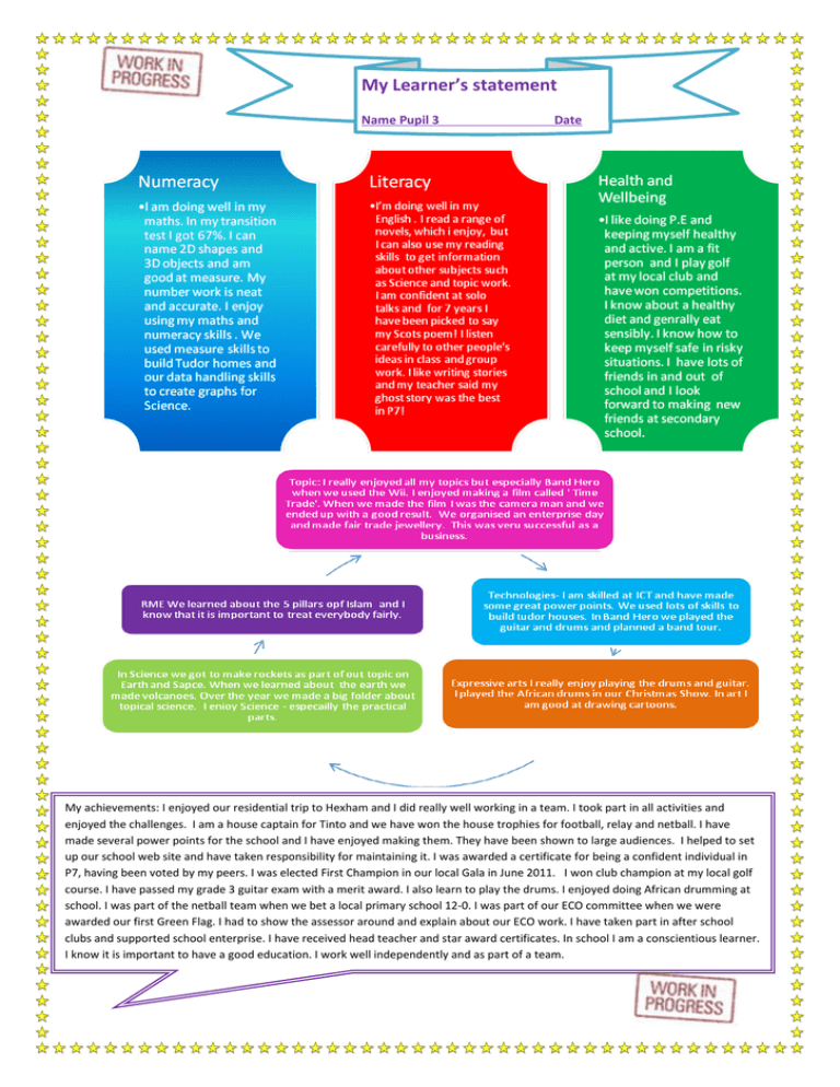My Learner’s statement