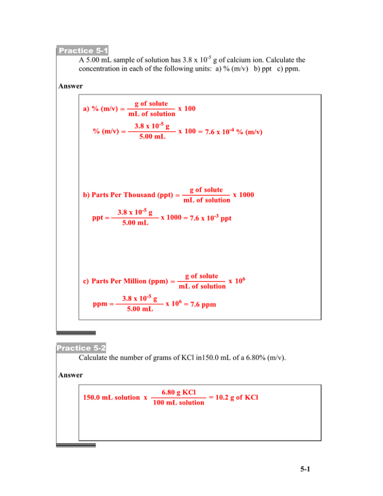Solution Concentration Practice Problems