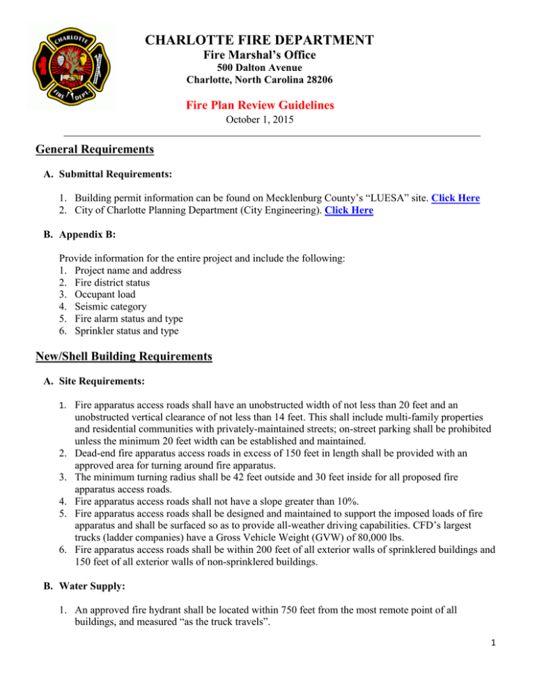 Charlotte Fire Department Fire Plan Review Guidelines