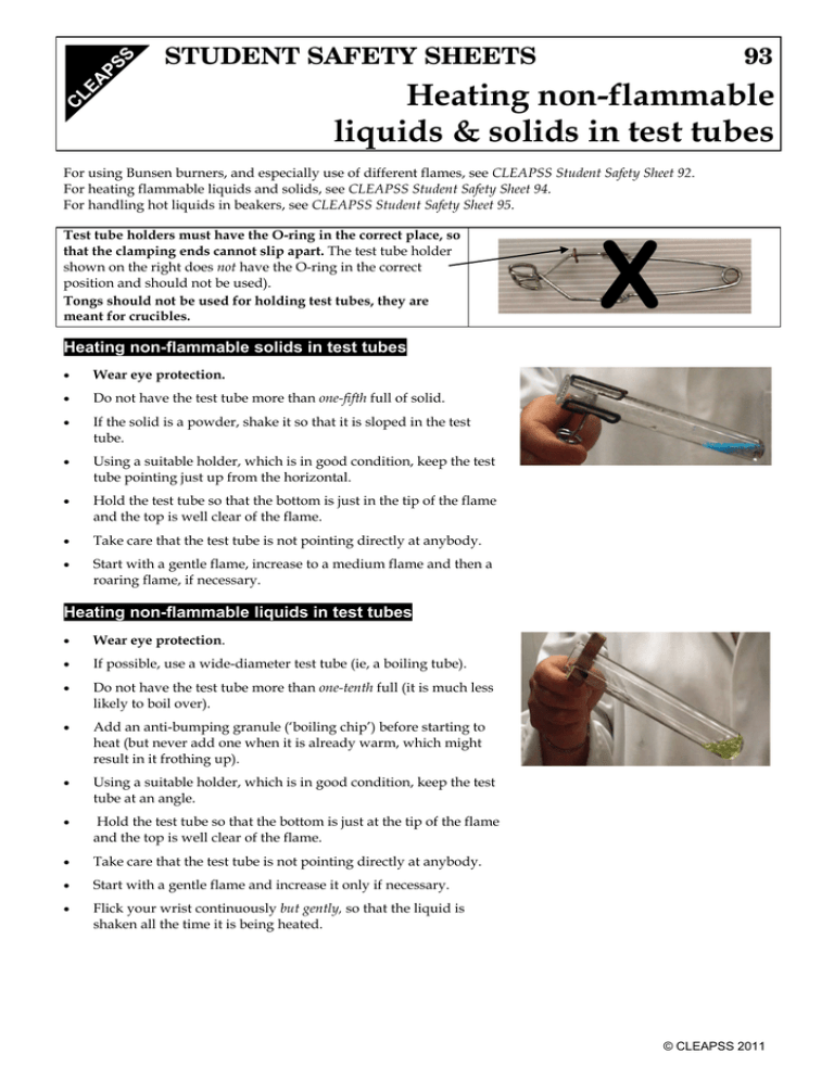 Heating Non-Flammable Substances Safely: Student Safety Sheet
