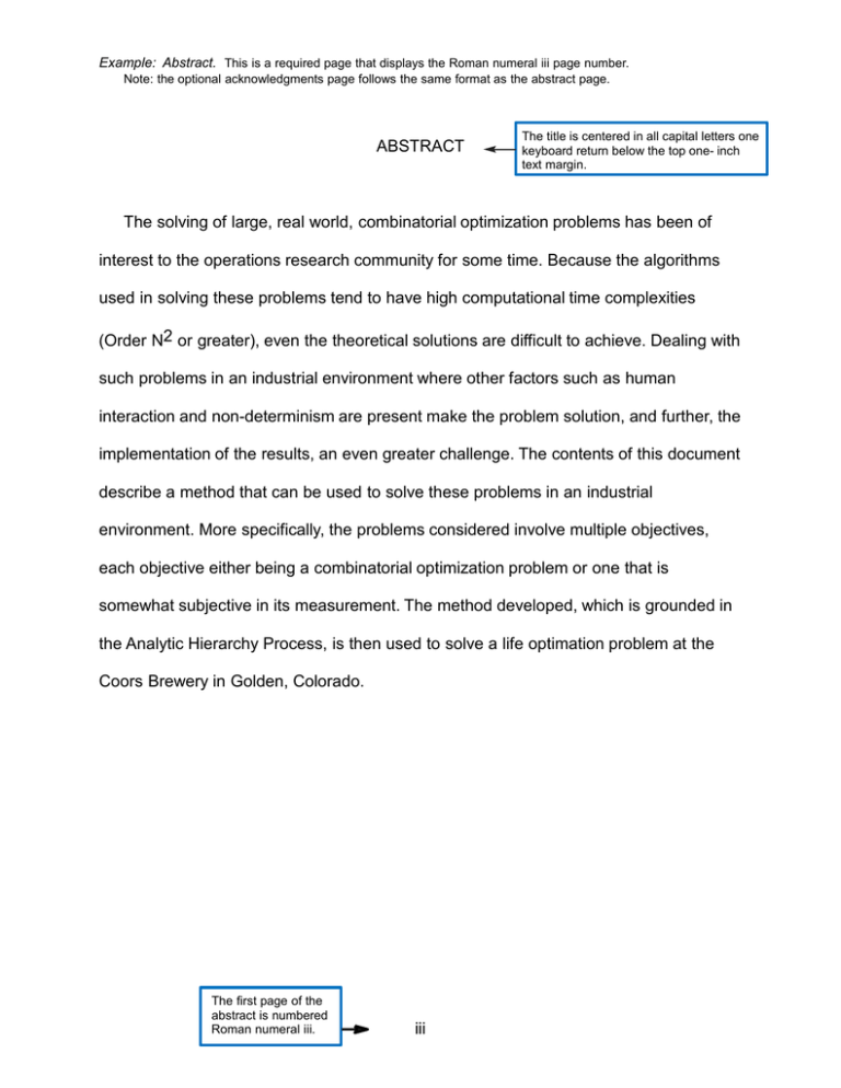 Combinatorial Optimization Abstract: Industrial Problem Solving