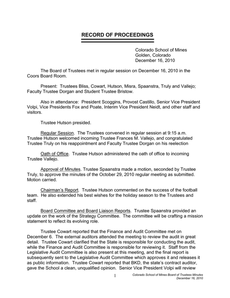 RECORD OF PROCEEDINGS