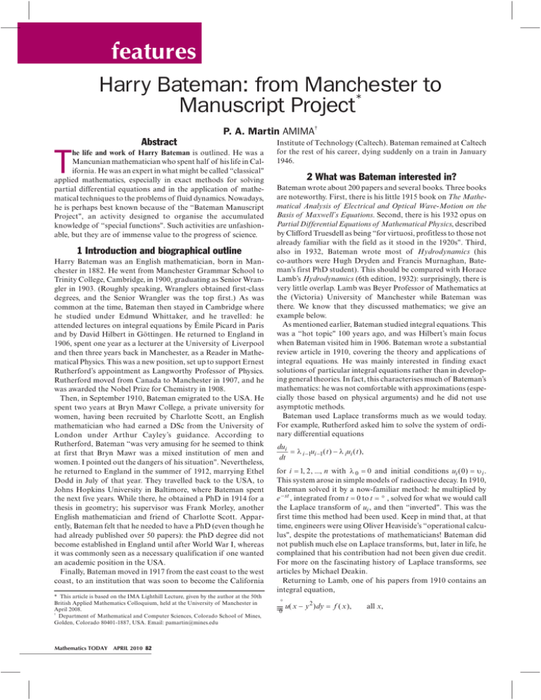 Harry Bateman: from Manchester to Manuscript Project