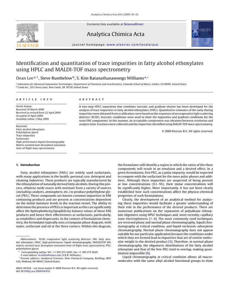 Analytica Chimica Acta using HPLC and MALDI-TOF mass spectrometry
