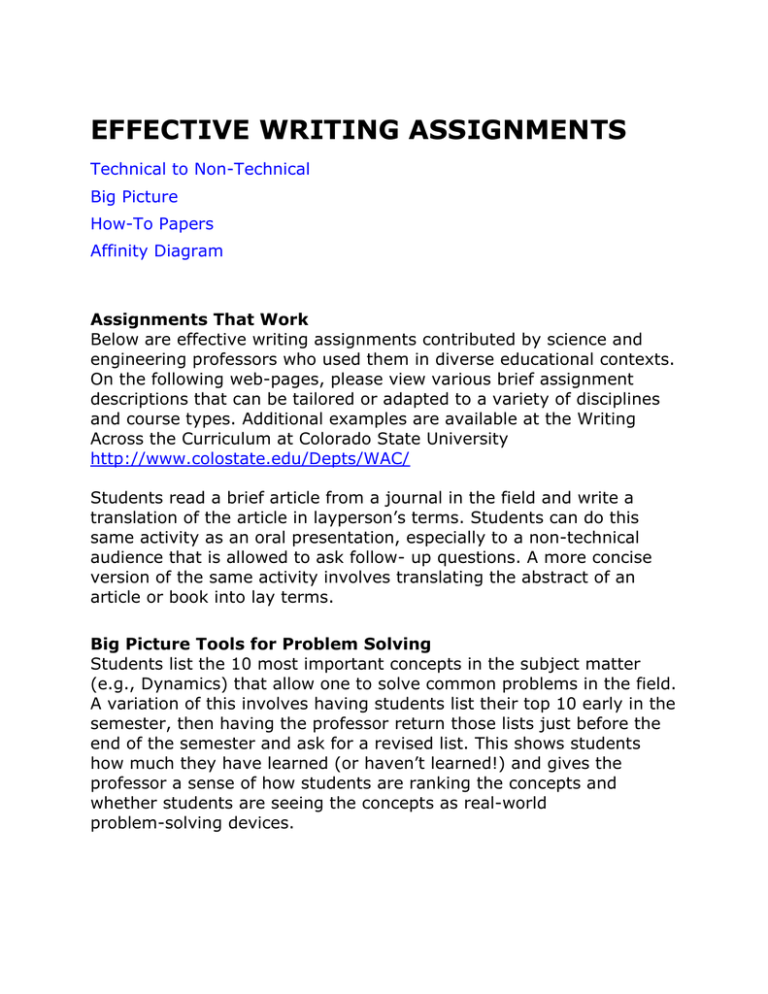 Effective Writing Assignments for STEM Students