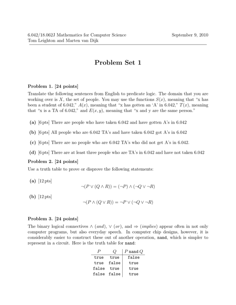 Mathematics for Computer Science Problem Set 1