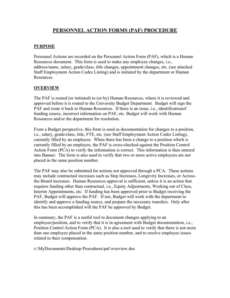 PERSONNEL ACTION FORMS (PAF) PROCEDURE