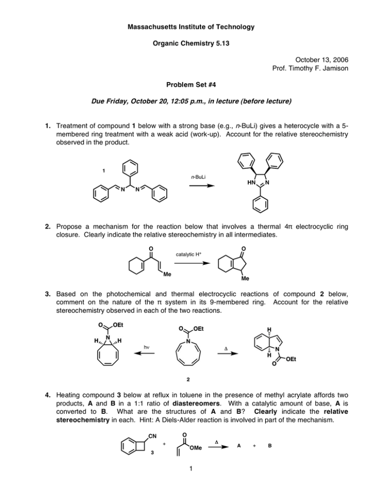 MIT Organic Chemistry Problem Set #4: Pericyclic Reactions