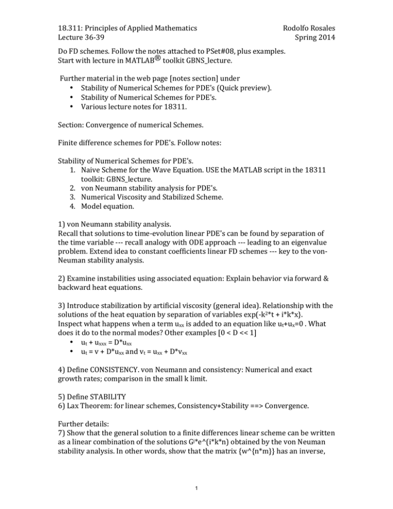 Applied Math: Finite Difference Schemes & Stability Analysis