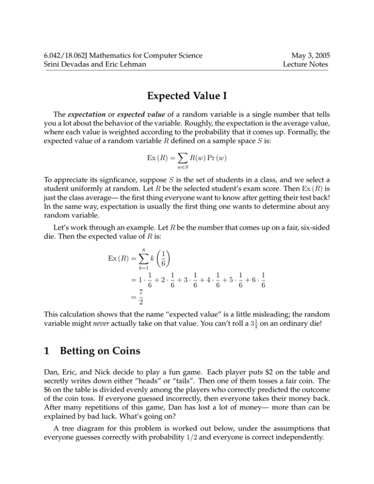 Expected Value: Math for Computer Science Lecture Notes